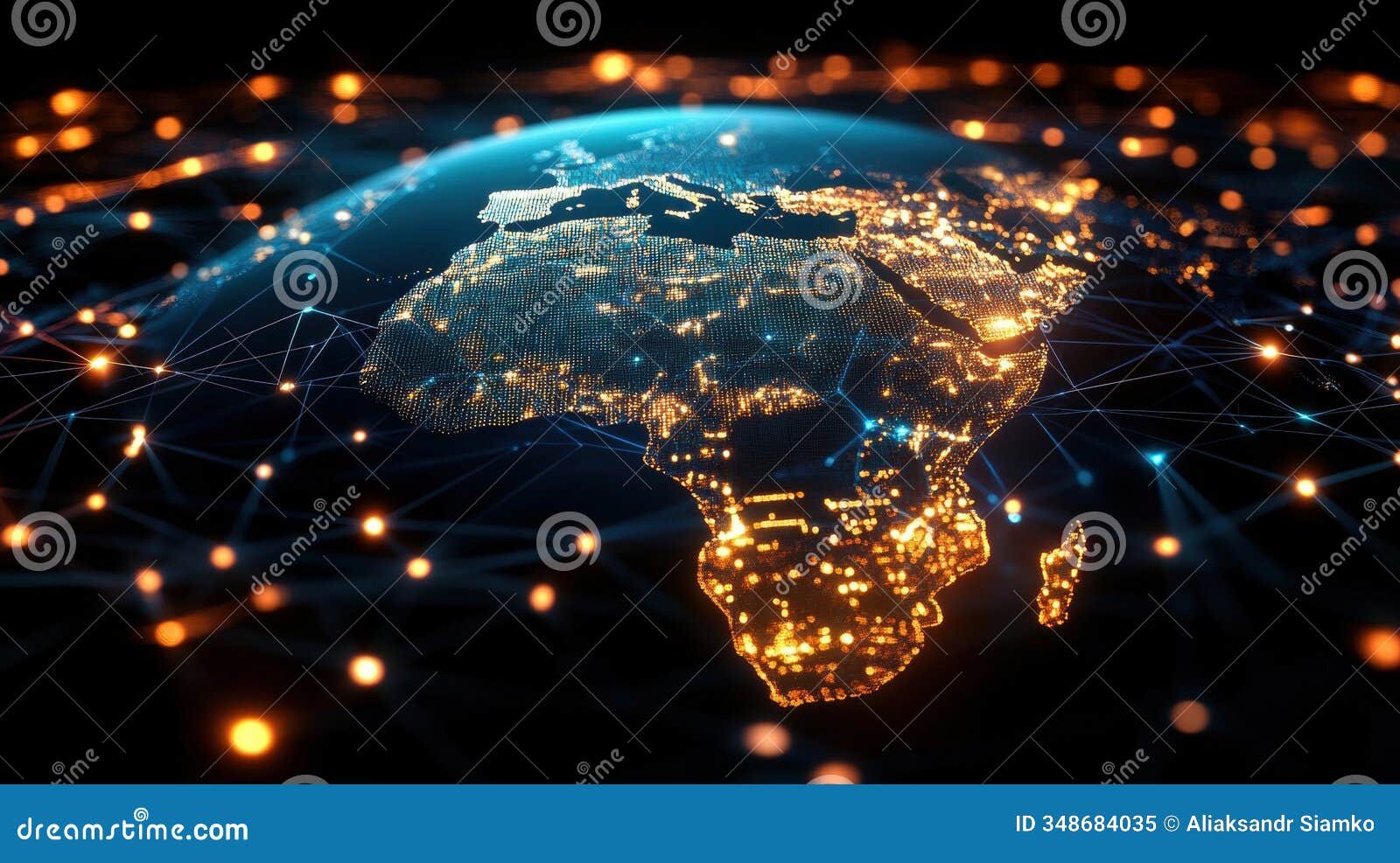 Digital Globe with Illuminated Africa Surrounded by Futuristic Tech ...