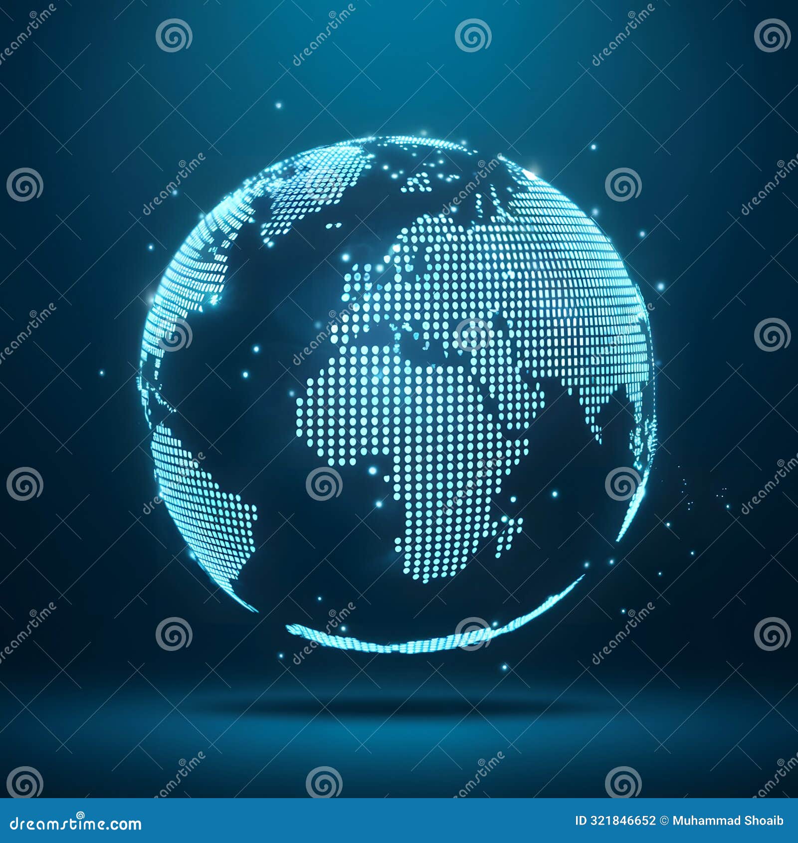 Digital Globe with Illuminated Dots Representing Earths Continents and ...