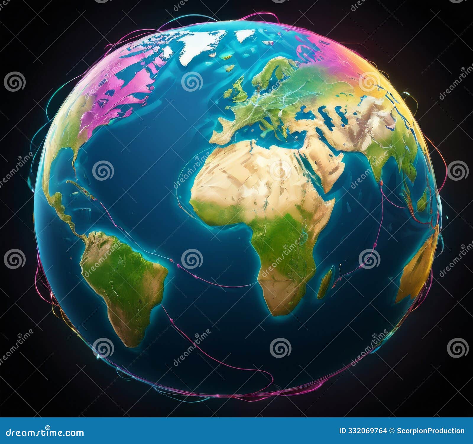 Digital Globe with Interconnected Continents and Colorful Networks ...