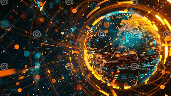 A Digital Globe Its Surface Adorned with Swirling Patterns of Data ...