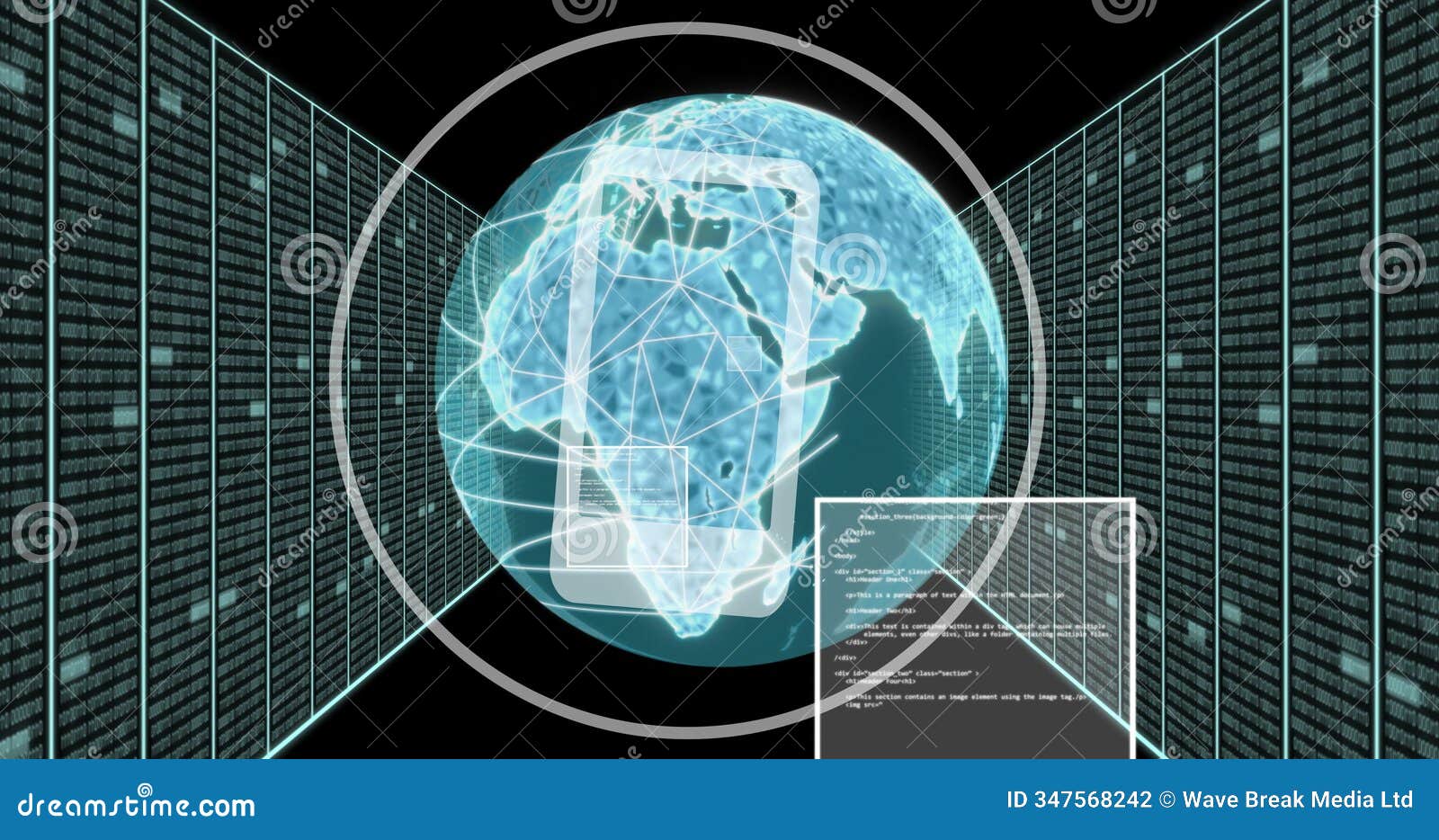 Digital Globe with Network Connections and Data Processing Image Over ...
