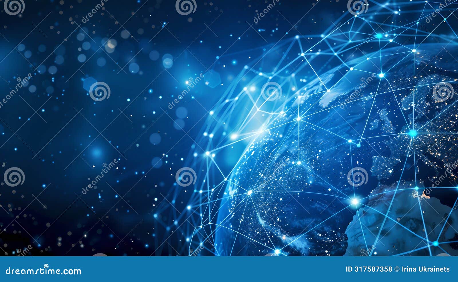 Digital Globe Network, Global Communication Concept Art. Blue-Toned ...