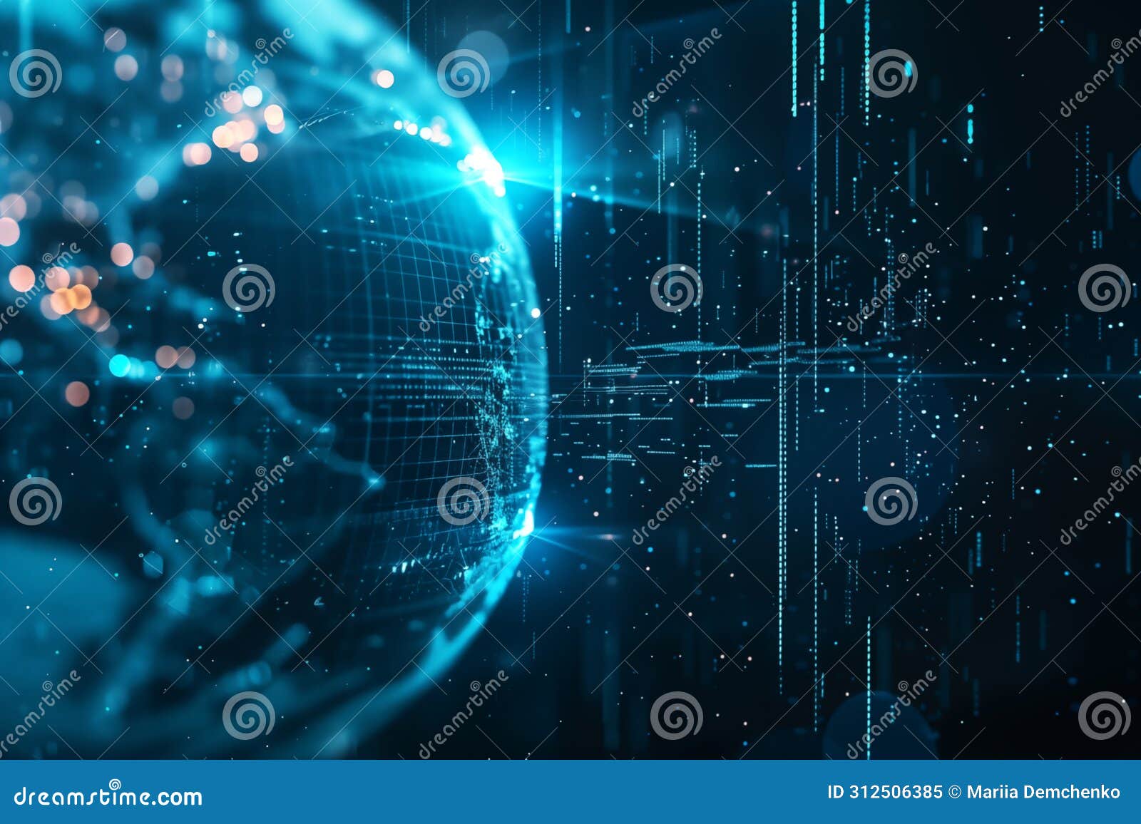 Digital Globe Planet with Flowing Data and Light Effects on Dark ...