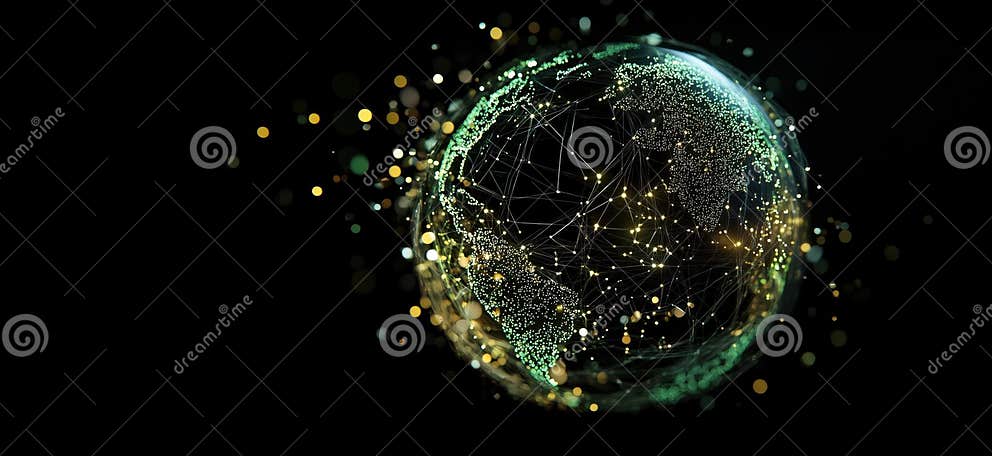 Digital Globe Representation with Interconnected Nodes and Glowing ...