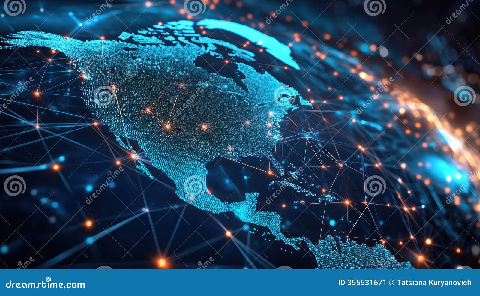Digital Globe Representation with North America Highlighted, Network ...