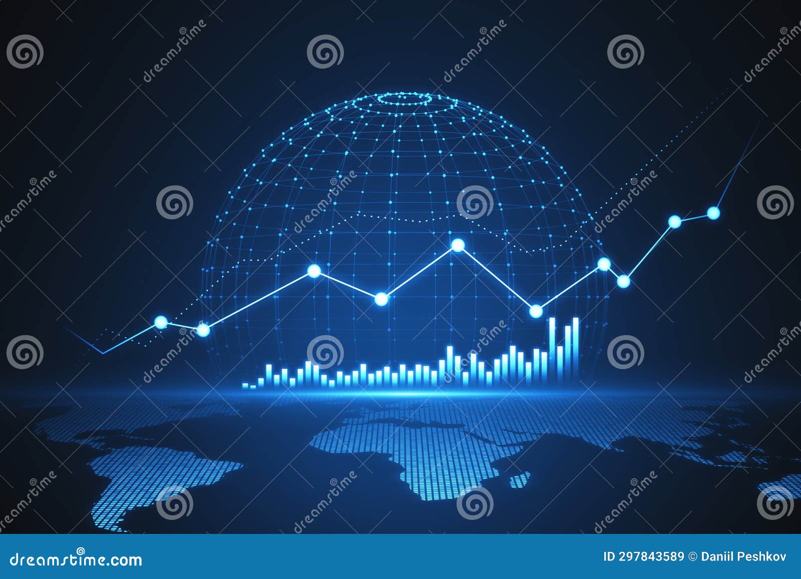 Digital Globe with Rising Stock Market Trend Lines. Stock Illustration ...