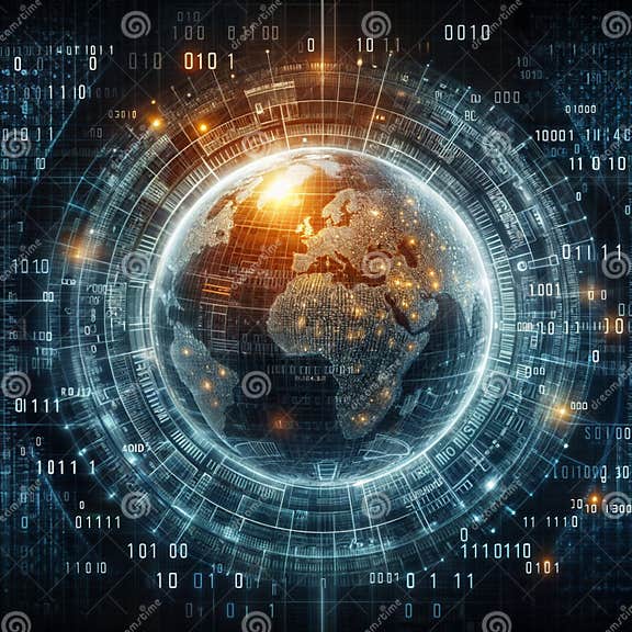 Digital Globe Surrounded by Binary Code, Symbolizing Interconnectedness and Globalization. Stock ...