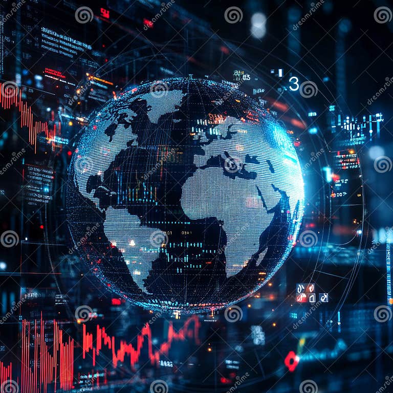 A Digital Globe Surrounded by Data Visuals and Charts. this Image Represents Global Connectivity ...
