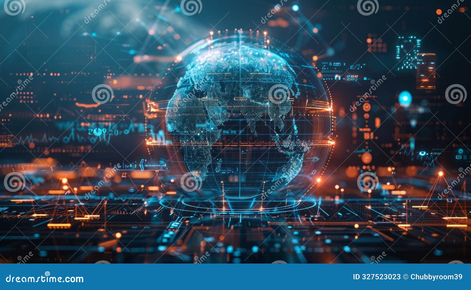 Digital Globe Surrounded by Protective Symbols Symbolizing Global ...