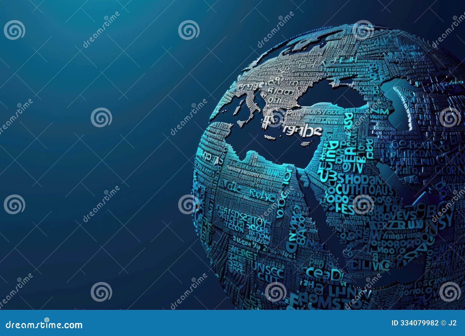 Digital Globe with Text-based Continents on a Dark Blue Background AI ...