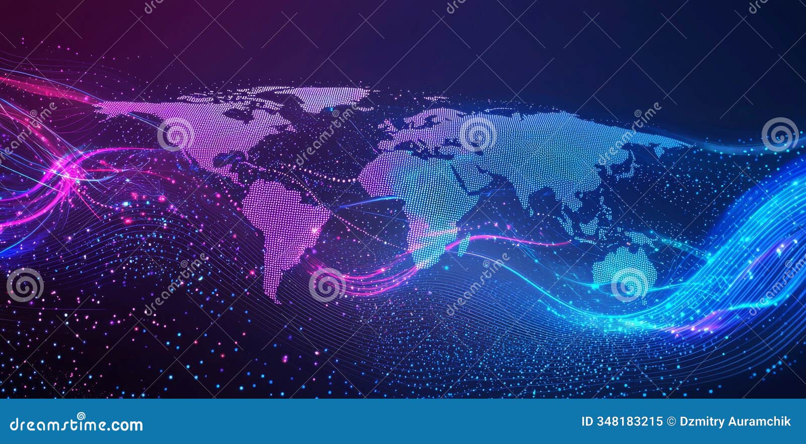 Digital Globes with Wave Dots Connecting Wireframes. Digital ...