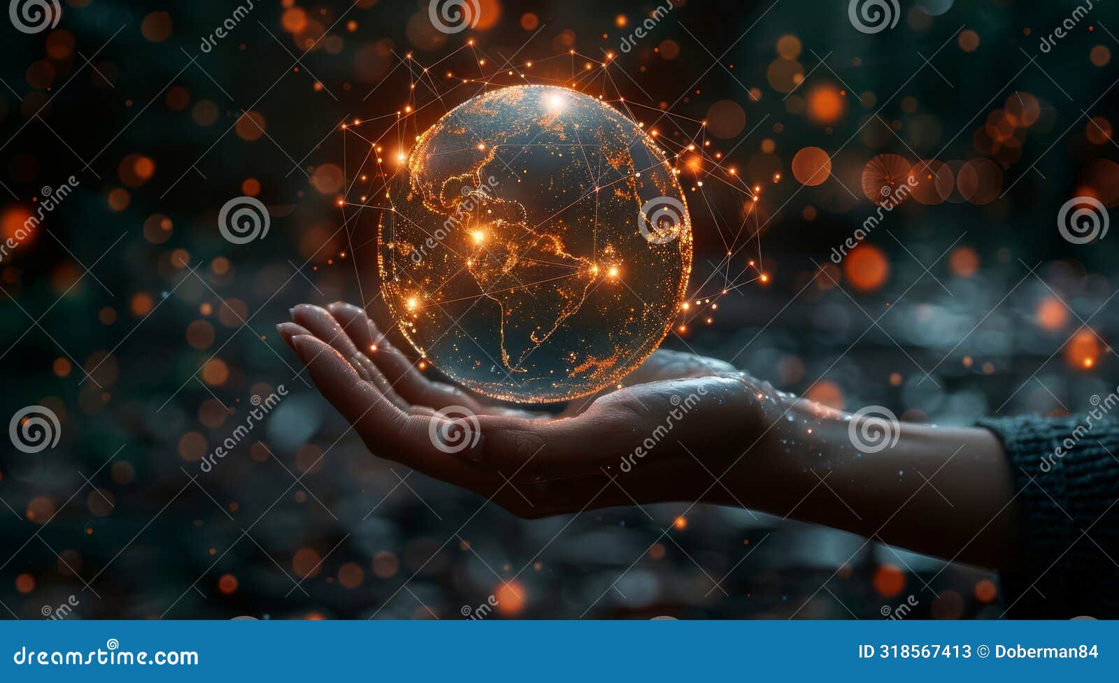 Digital Glow of a Global Network Cradled in Human Hands, Symbolizing ...