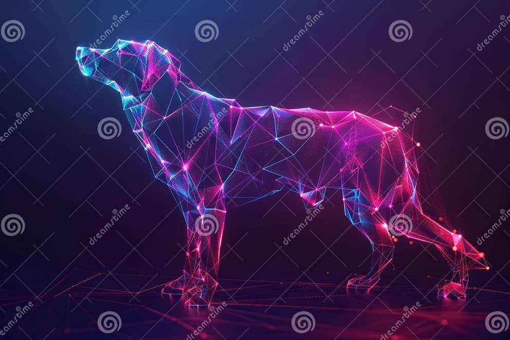 Digital Glowing Dog of 3d Triangular Polygons Stock Photo - Image of ...