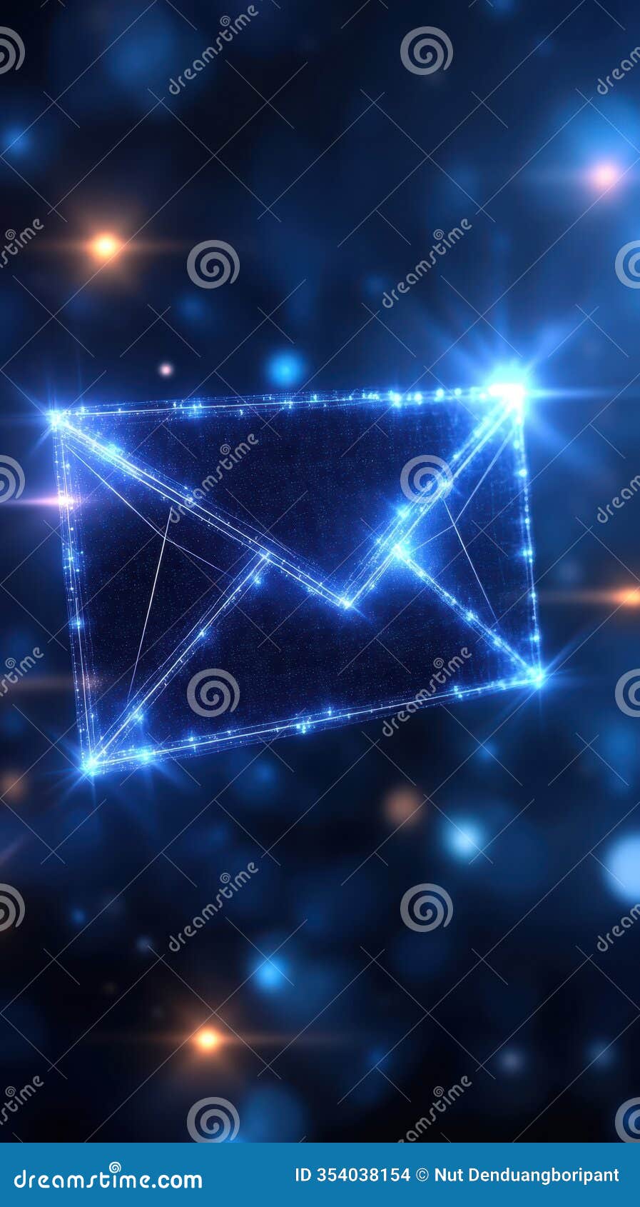 Digital Glowing Envelope Icon with Blue Lights and Sparkles Stock ...
