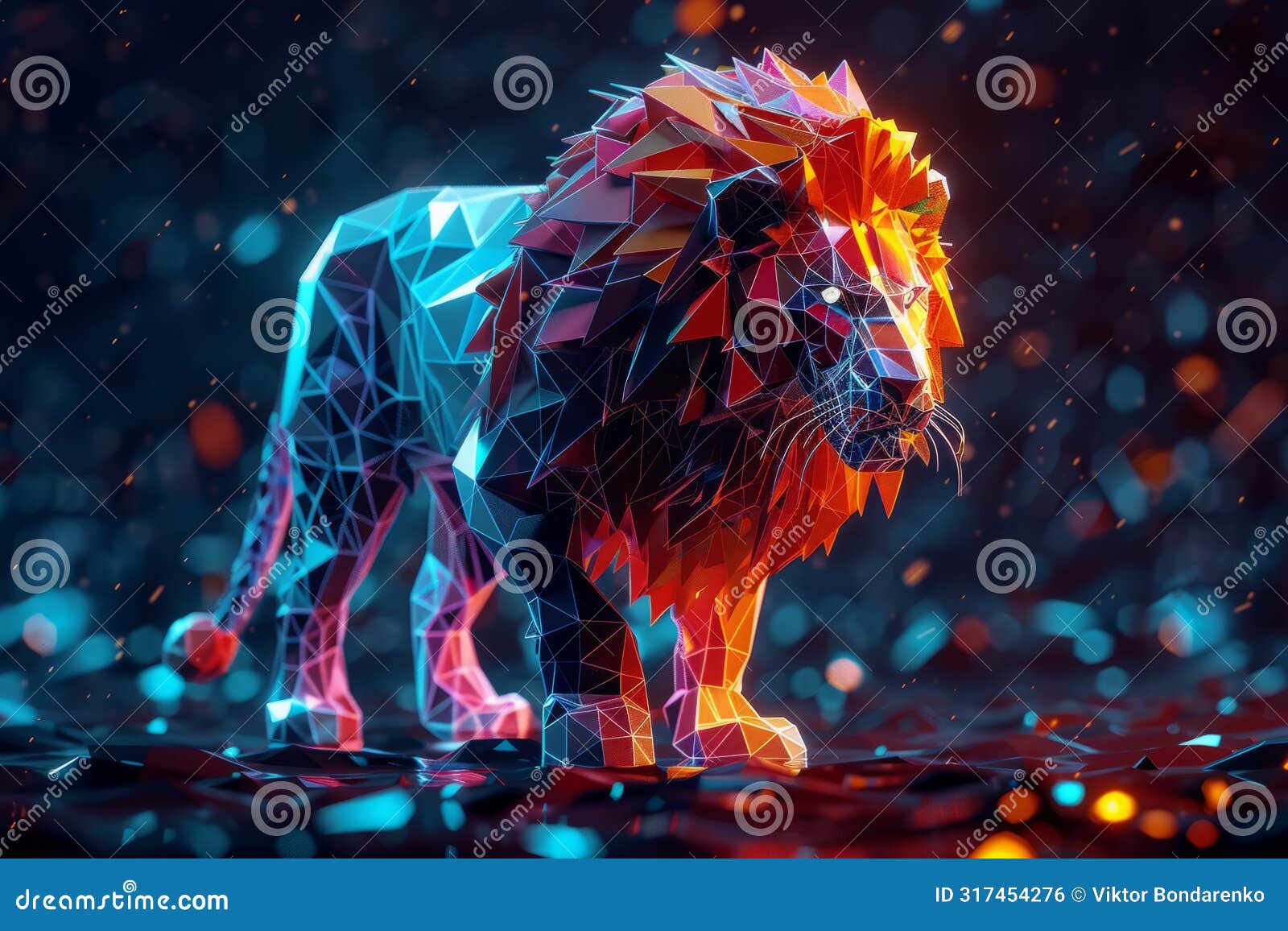 Digital Glowing Lion of 3d Triangular Polygons Stock Photo - Image of ...