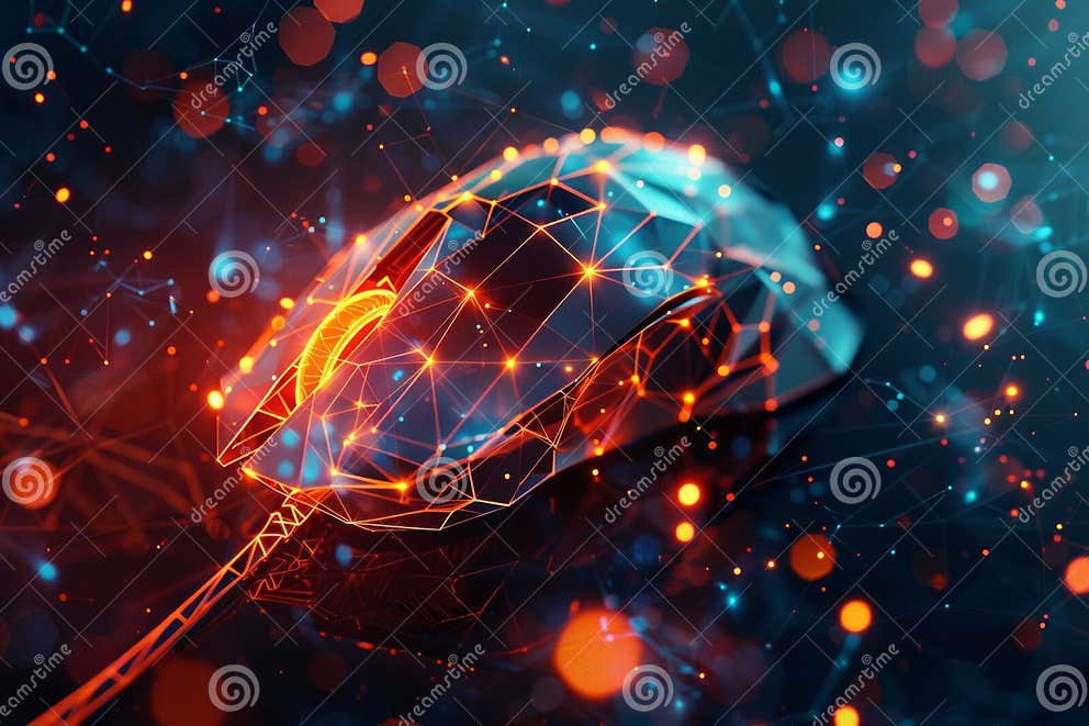Digital Glowing Mouse of 3d Triangular Polygons Stock Photo - Image of ...