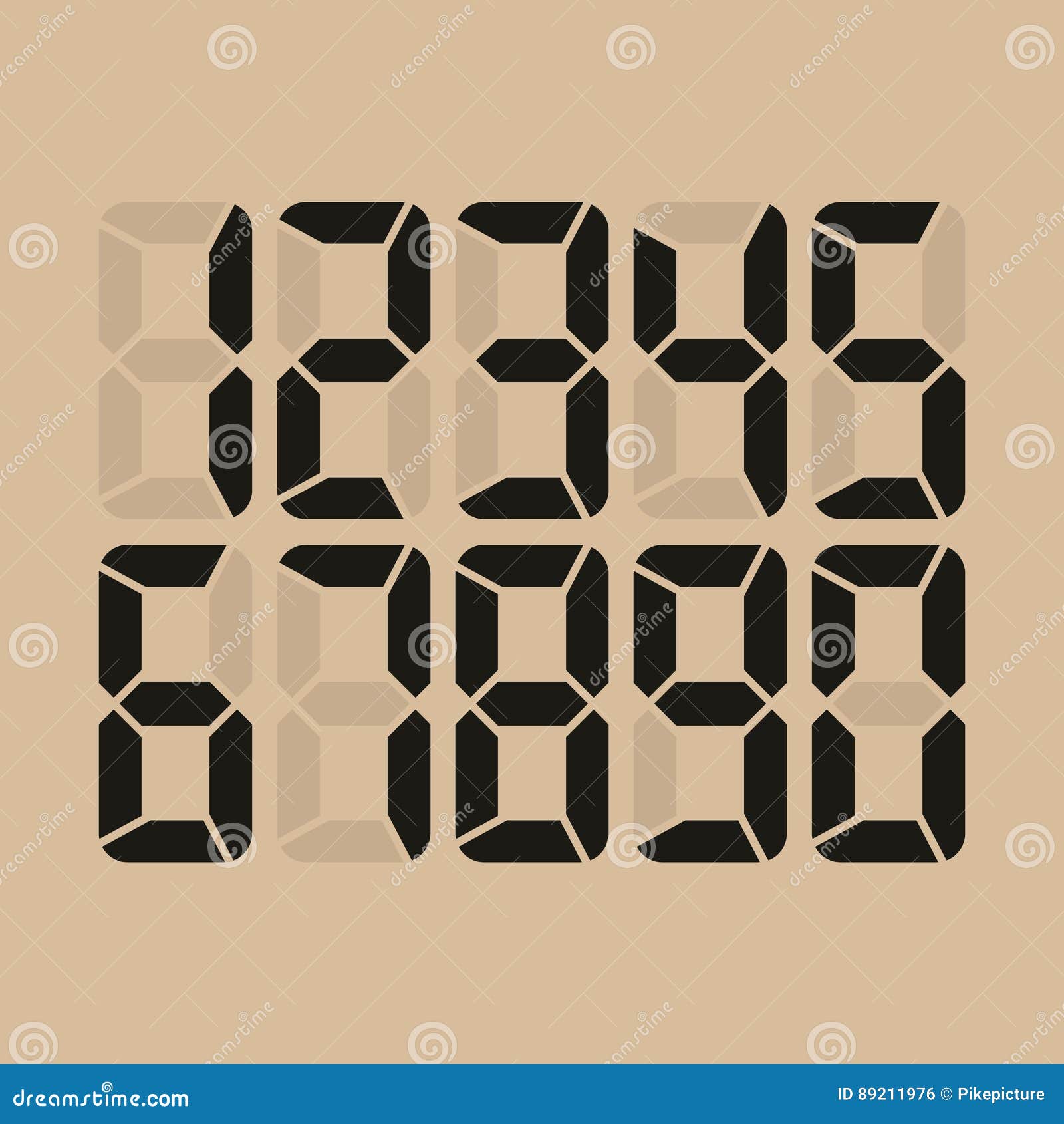 Digital Glowing Numbers Vector. Electronic Figures. LCD Numbers for a ...