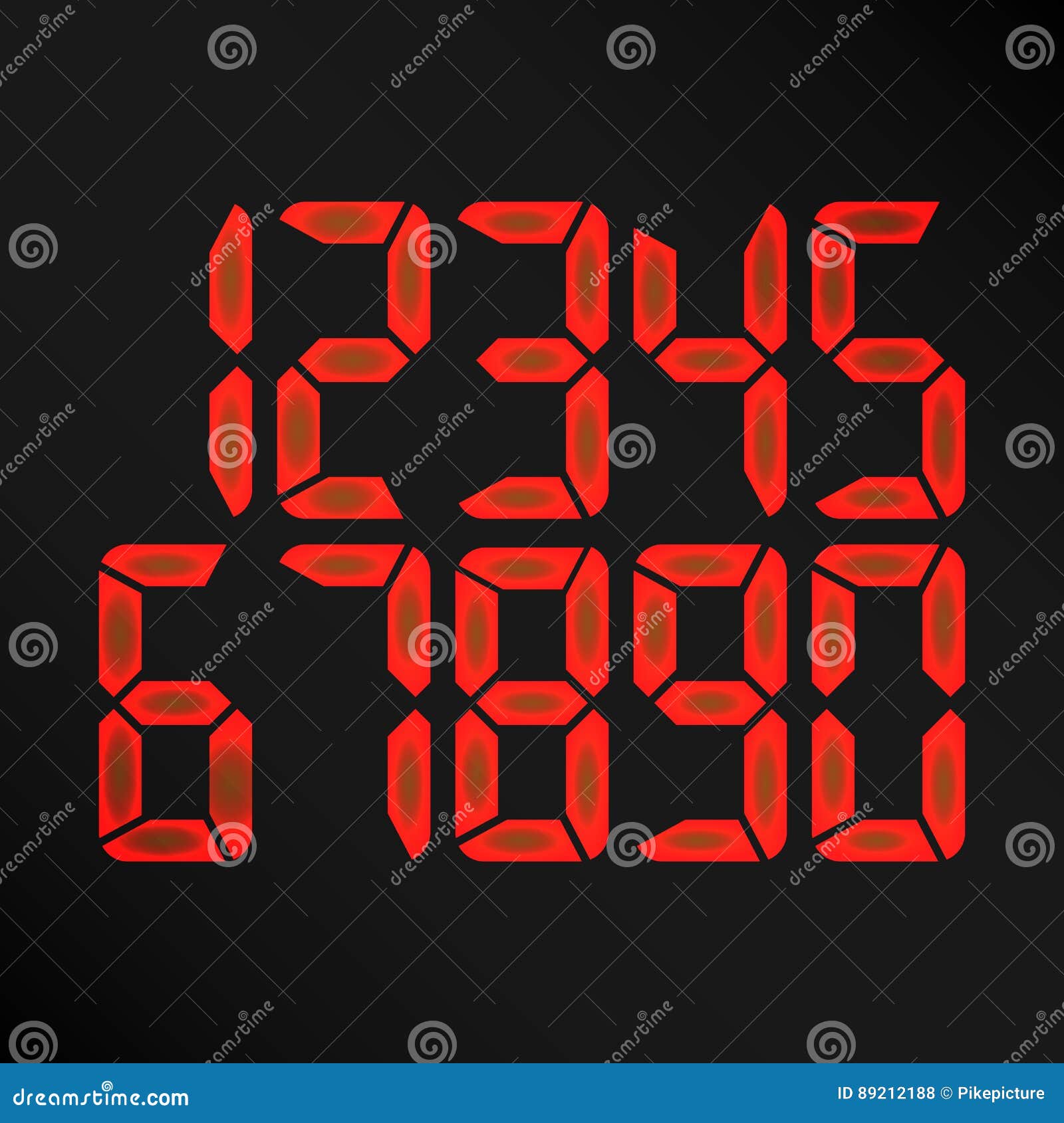 Digital Glowing Numbers Vector. Red Numbers on Black Background. Etro ...