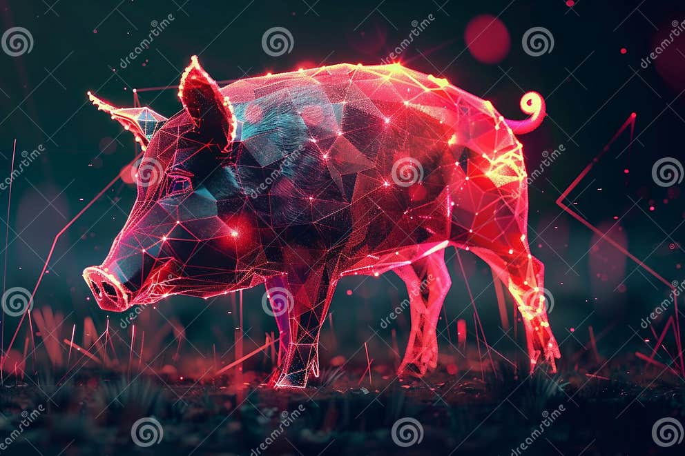 Digital Glowing Pig of 3d Triangular Polygons Stock Photo - Image of ...