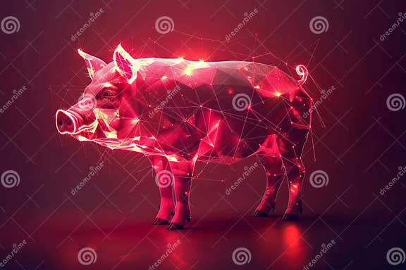 Digital Glowing Pig of 3d Triangular Polygons Stock Photo - Image of ...