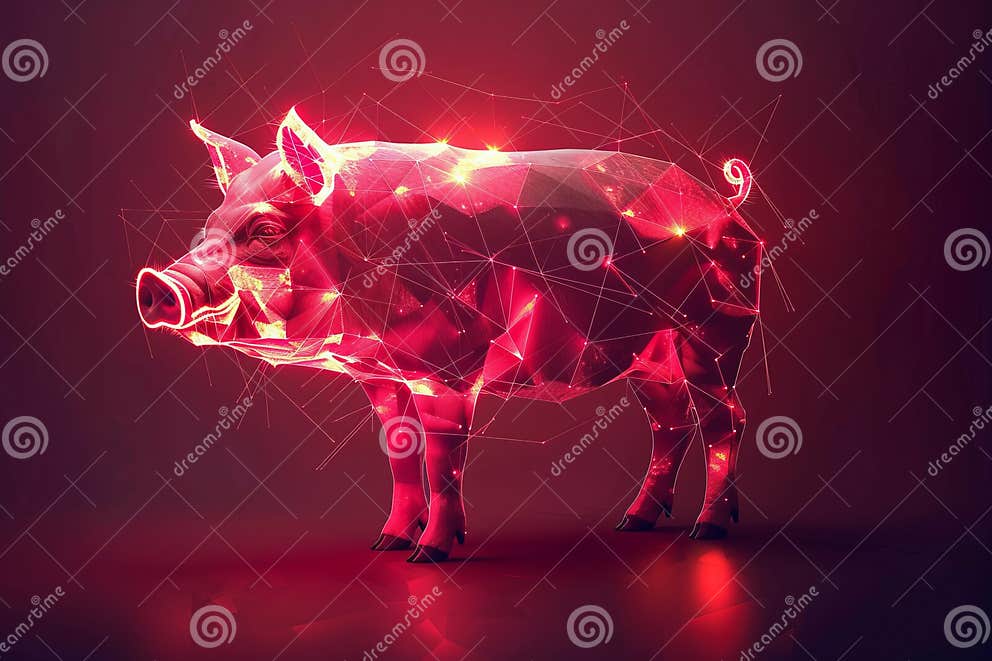 Digital Glowing Pig of 3d Triangular Polygons Stock Photo - Image of ...