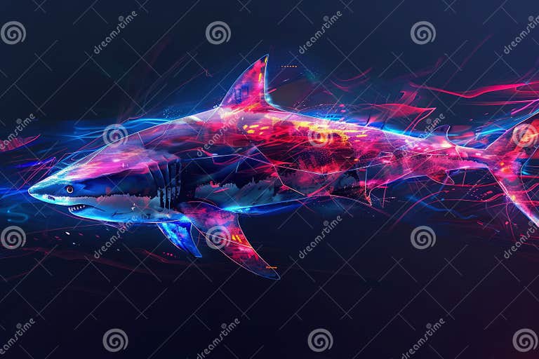 Digital Glowing Shark of 3d Triangular Polygons Stock Photo - Image of ...