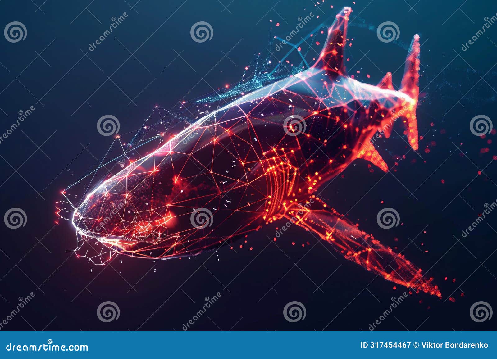 Digital Glowing Shark of 3d Triangular Polygons Stock Image - Image of ...