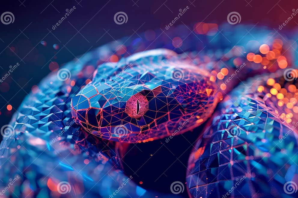 Digital Glowing Snake of 3d Triangular Polygons Stock Image - Image of ...