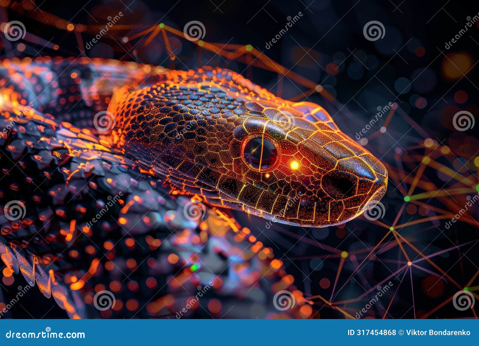 Digital Glowing Snake of 3d Triangular Polygons Stock Photo - Image of ...