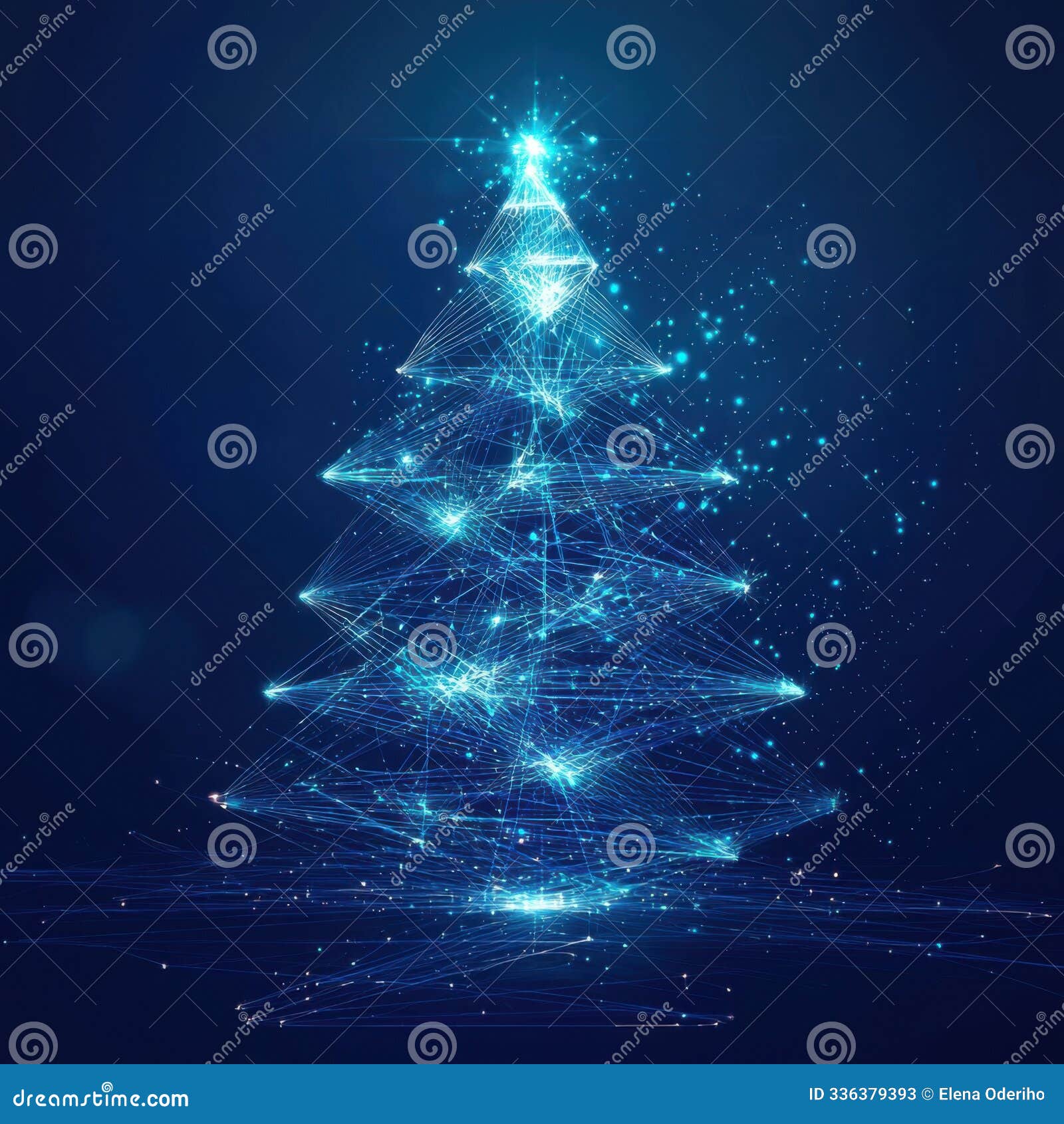 Digital Glowing Tech Christmas Tree on Blue Background Stock ...