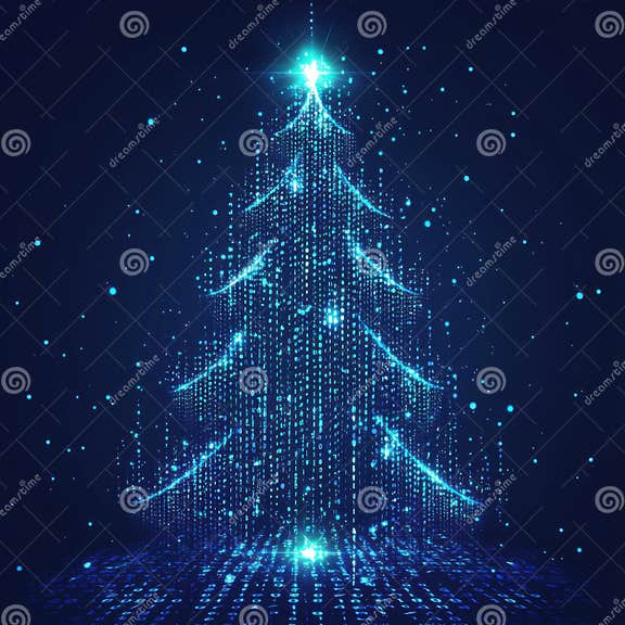 Digital Glowing Tech Christmas Tree on Blue Background Stock ...