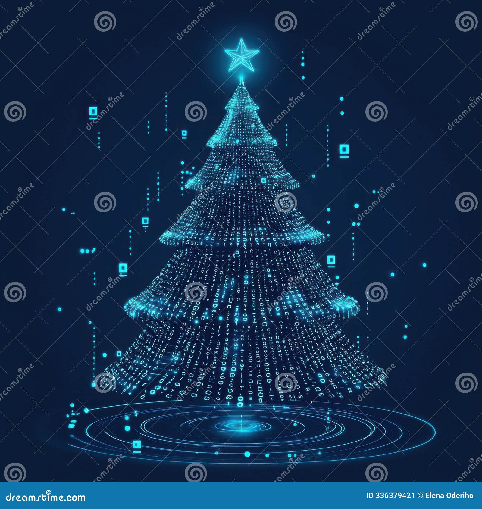 Digital Glowing Tech Christmas Tree on Blue Background Stock ...