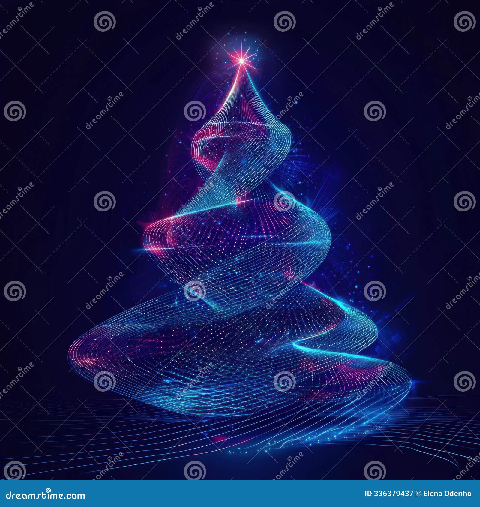 Digital Glowing Tech Christmas Tree on Blue Background Stock ...