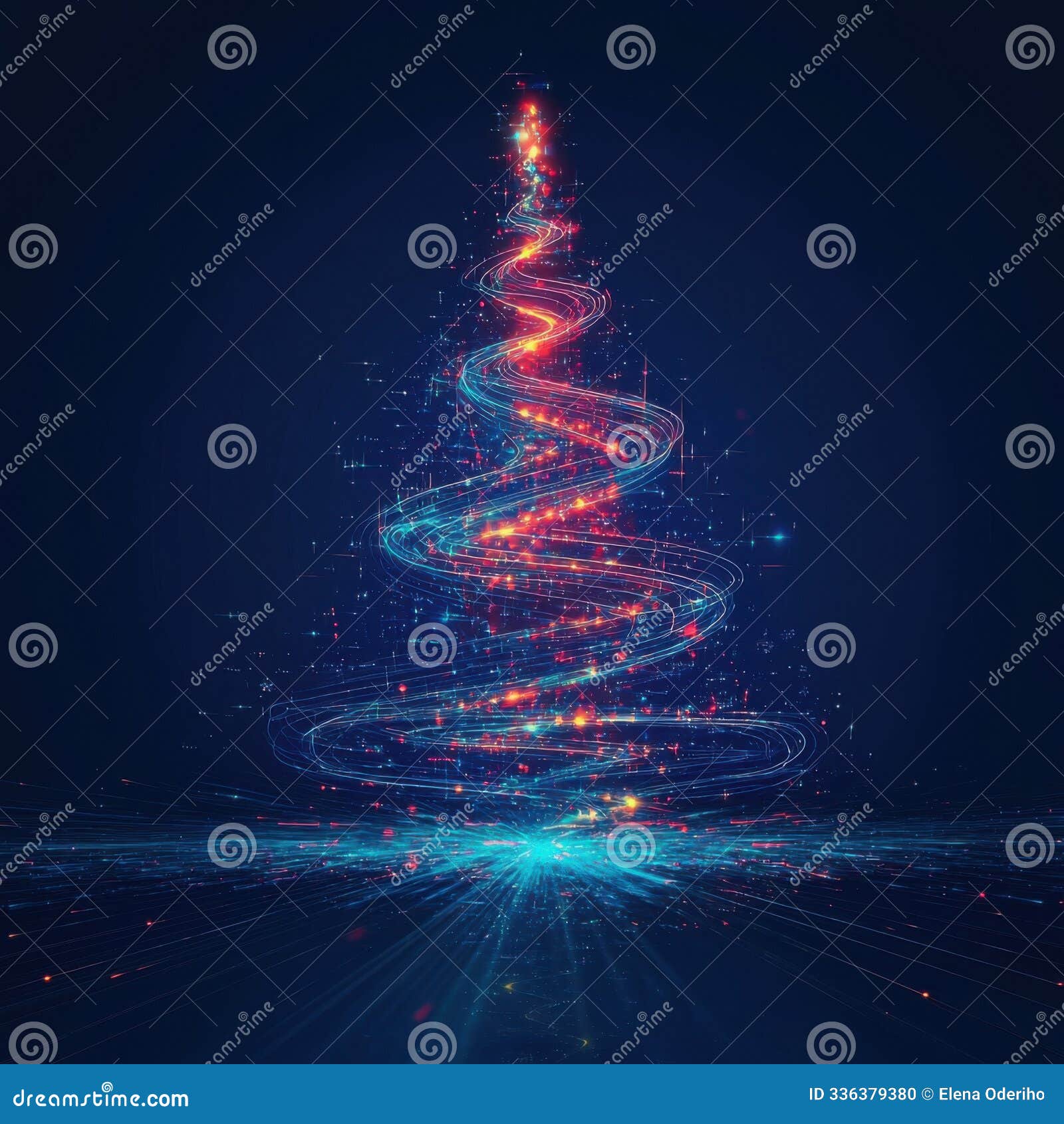 Digital Glowing Tech Christmas Tree on Blue Background Stock ...