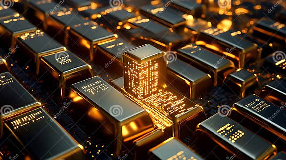 Digital Gold Reserve with Binary Code Overlay Stock Illustration ...