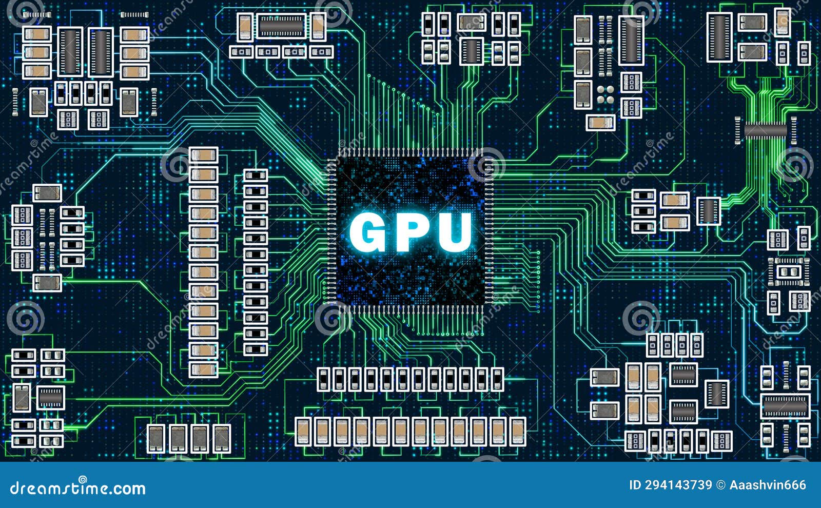 Digital GPU Chipset Illustration with Circuit Board Stock Illustration ...