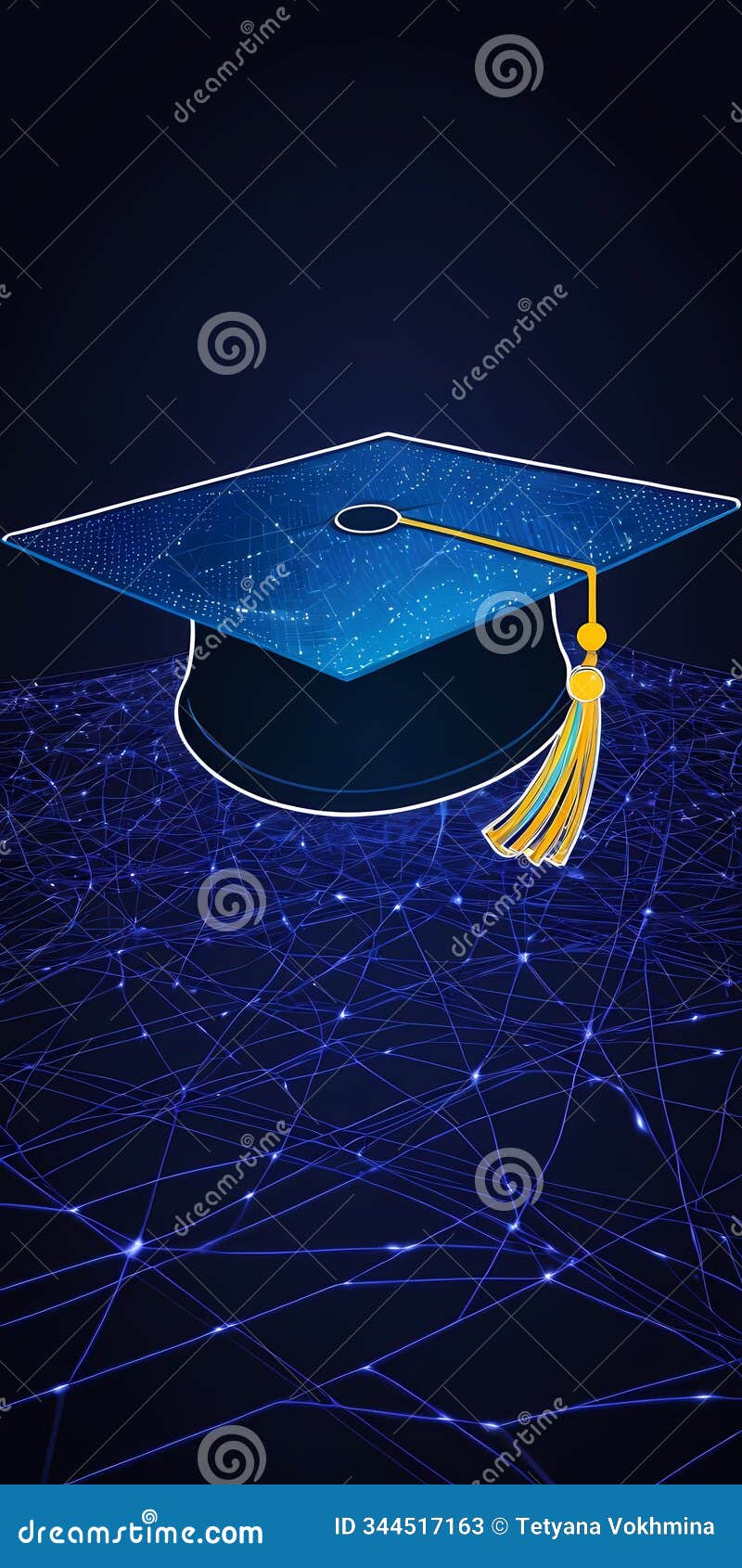 Digital Graduation Cap Illuminated in Blue Against a Dark Background ...
