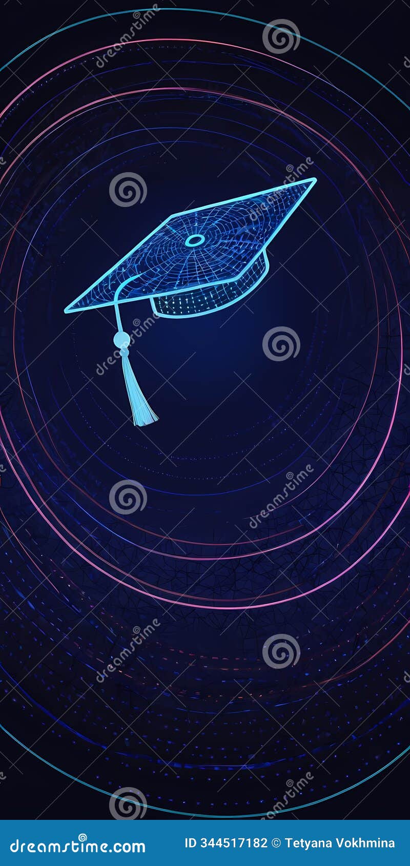 Digital Graduation Cap Illuminated in Blue Against a Dark Background ...