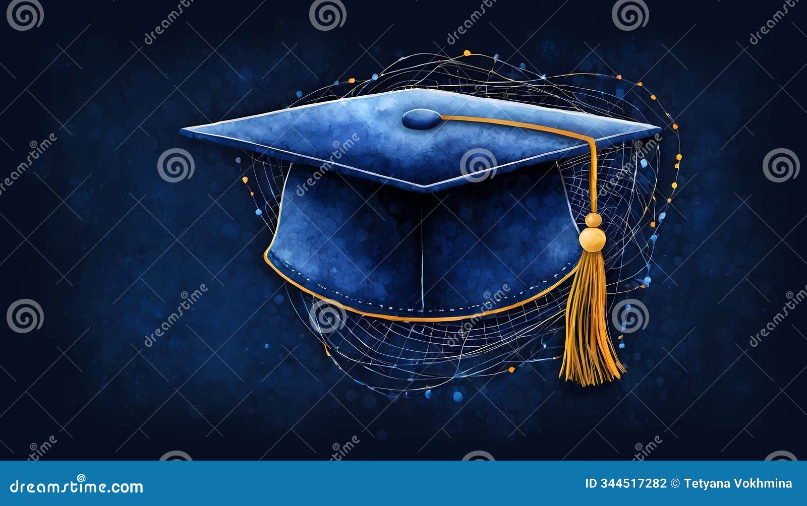 Digital Graduation Cap Illuminated in Blue Against a Dark Background ...