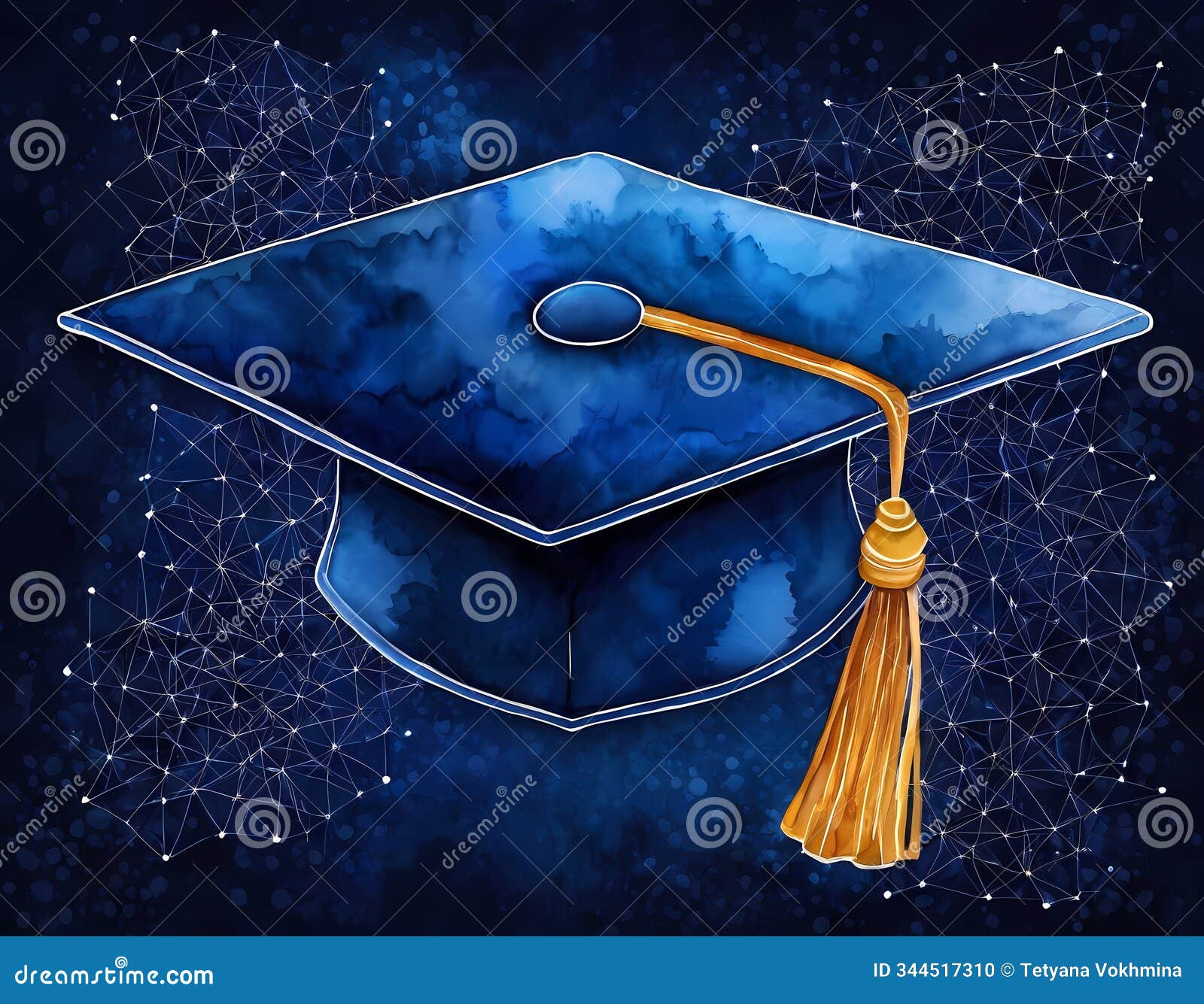 Digital Graduation Cap Illuminated in Blue Against a Dark Background ...