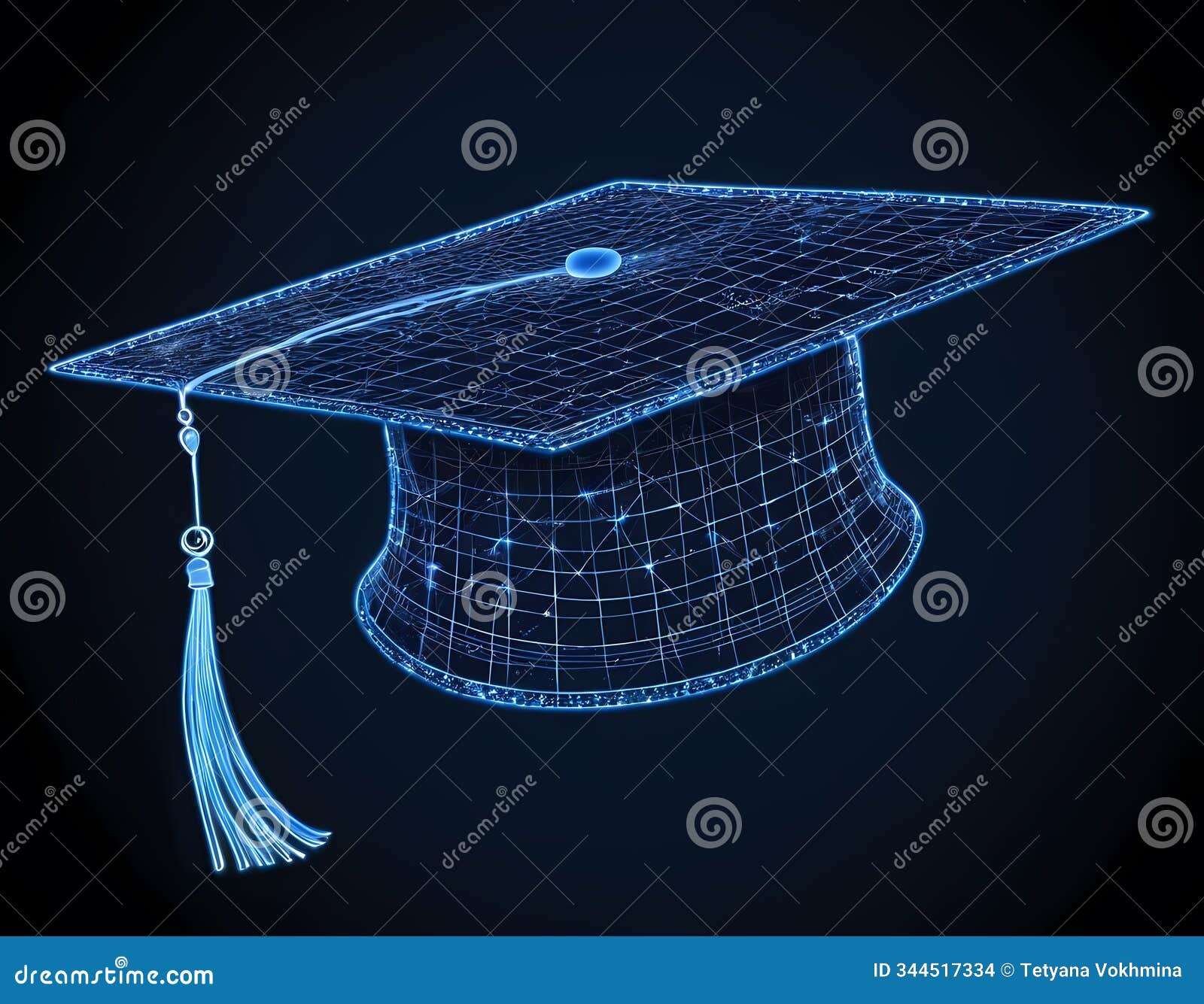 Digital Graduation Cap Illuminated in Blue Against a Dark Background ...