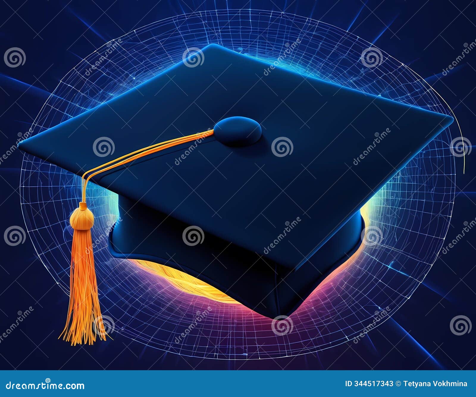 Digital Graduation Cap Illuminated in Blue Against a Dark Background ...
