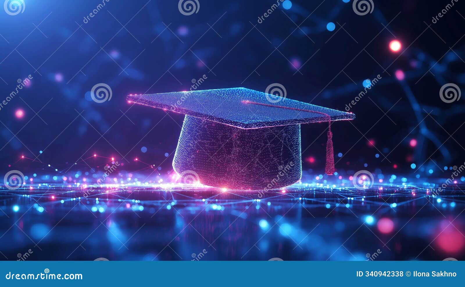 Digital Graduation Cap Made of Glowing Particles on a Futuristic ...