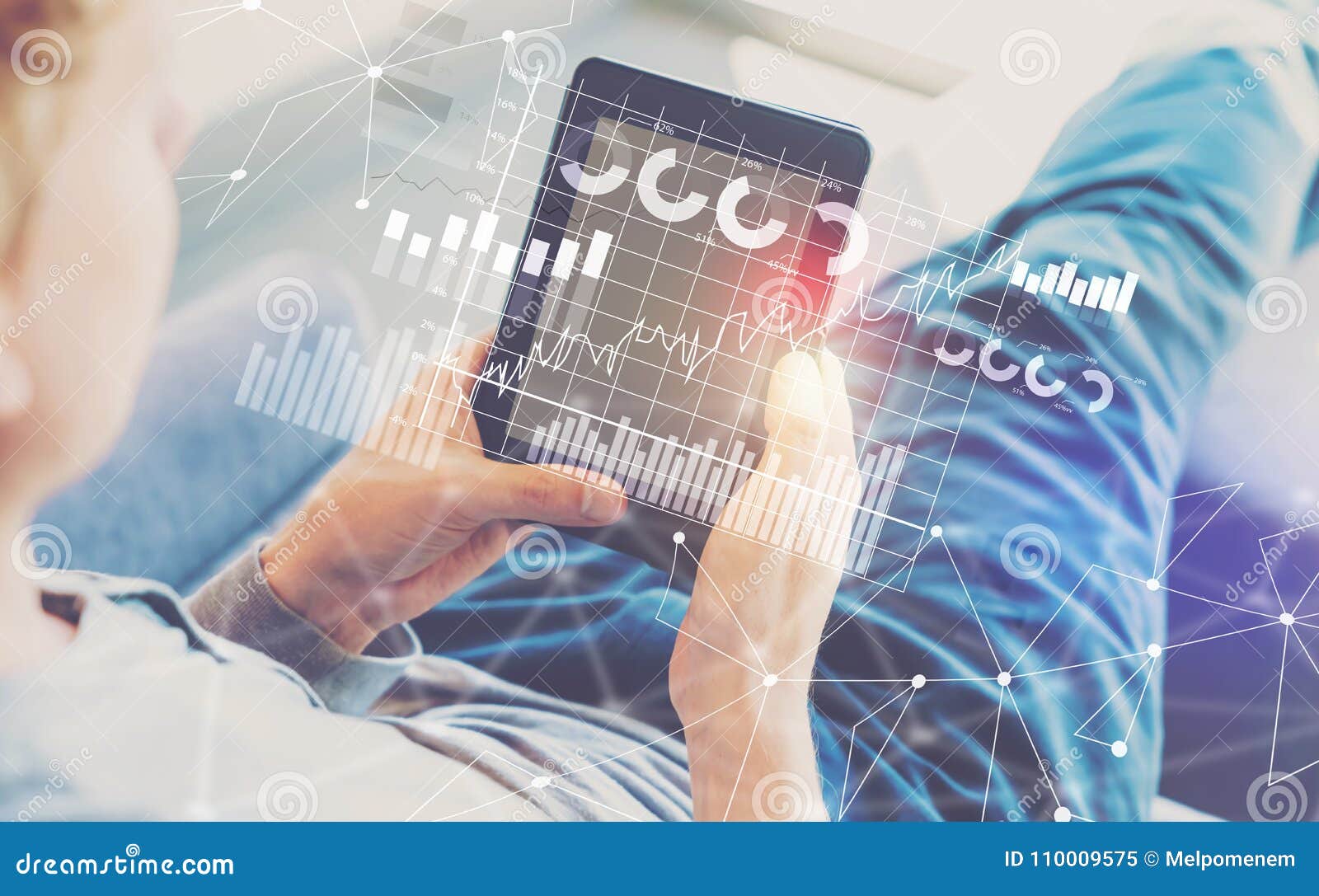 Digital Graph with Man Using a Tablet Stock Image - Image of data ...