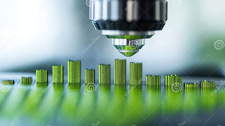 Digital Green Bar Chart Under Microscopic Lens Stock Image - Image of ...