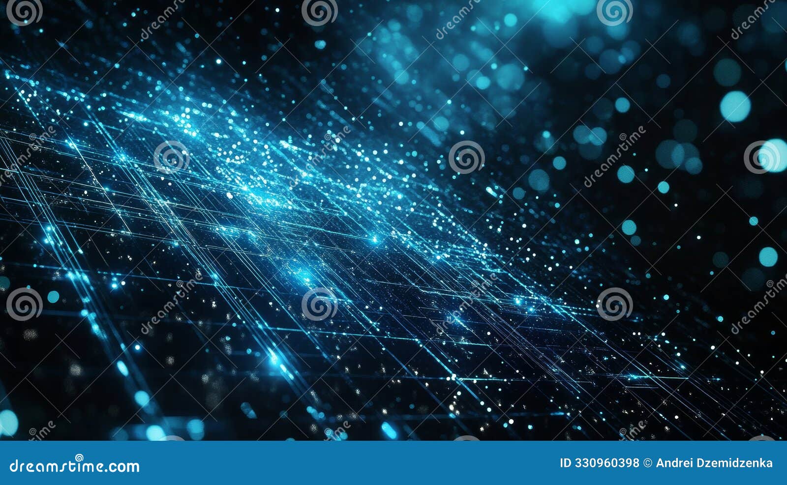 Digital Grid Background in Blue, 3D Render of Network Tech. Stock ...