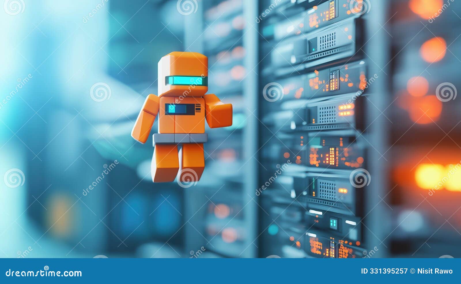 Digital Guardian Figure Hovering Over a Server Room, Symbolizing ...