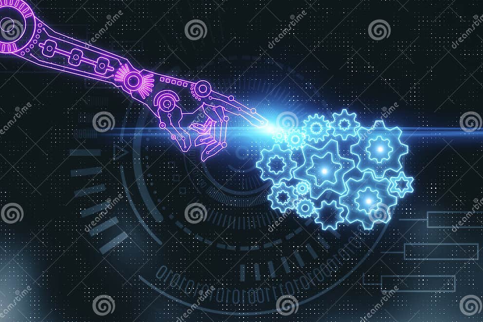 Digital Hand Pointing at Cogs Stock Illustration - Illustration of ...