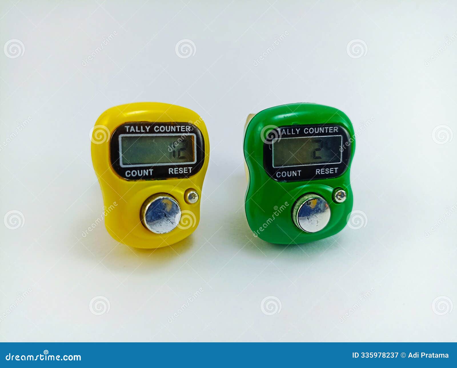 Digital Hand Tally Counter In Yellow And Green On A White Background ...