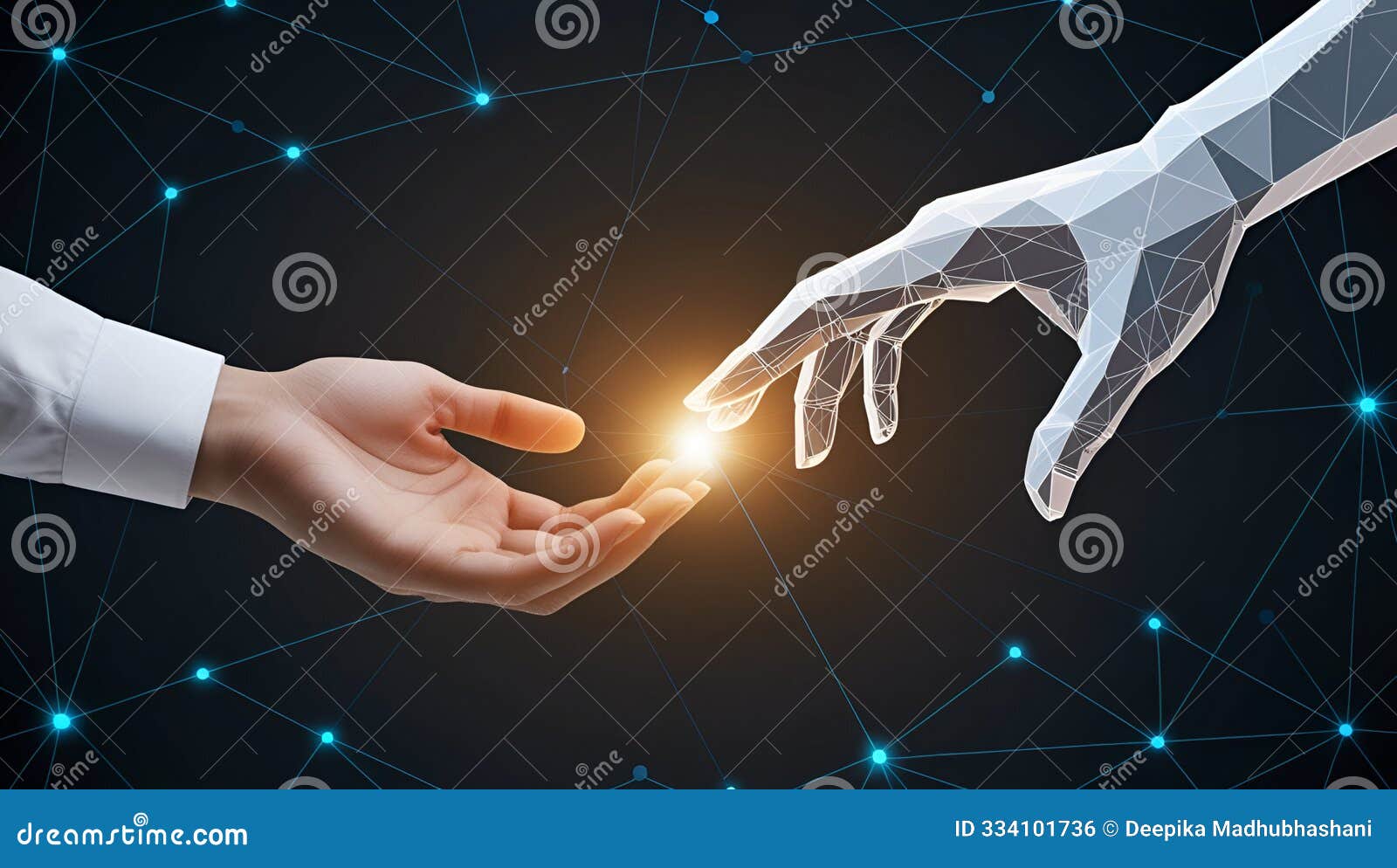 Human Hand Touching Digital Hand, Digital and Technological Blue ...